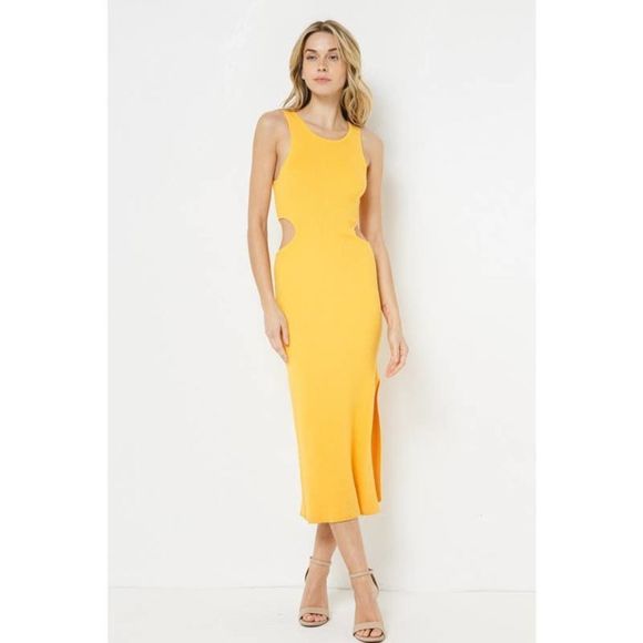 Fore | Dresses | Curve Divawomen Yellow Cut Out Midi Dress With Slits S ...